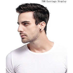 FIBO STEEL 4 Pairs Stainless Steel Stud Earrings for Men Women Square CZ Earrings,8MM