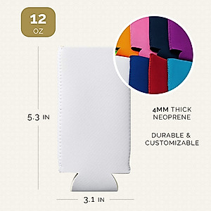 Slim Can Cooler Sleeves 12 Pack - Blank Skinny Can Cooler 12oz Foldable - Neoprene Can Cooler - Slim Can Insulator, Slim Beverage Cooler for Beer & Soda - Sublimation Can Cooler (Assorted)