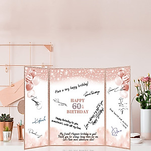 Trgowaul 60th Birthday Guest Book Alternative Decorations for Women, Rose Gold Happy 60th Birthday Decorations, 60 Years Old Party Signature Certificate, Card 60th Birthday Party Supplies Gift Sign