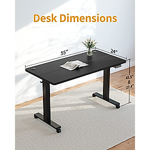 CubiCubi 55 x 24 Inch Standing Desk with Drawer, Electric Stand up Adjustable Height Electric Stand up Desk, Sit Stand Home Office Desk, Ergonomic Workstation Black Steel Frame/Rustic Brown Tabletop
