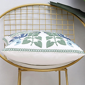 Pilmandu Pack of 2 Embroidered Decorative Throw Pillow Cover 18x18 Inch Farmhouse Floral Pillowcase for Living Room Sofa Bed (Bird Flower) (W-45444)