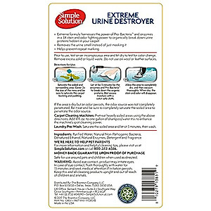 Simple Solution Extreme Urine Destroyer Enzymatic Cleaner | Pet Stain and Odor Remover with 2X Pro-bacteria Cleaning Power | 32 Ounces