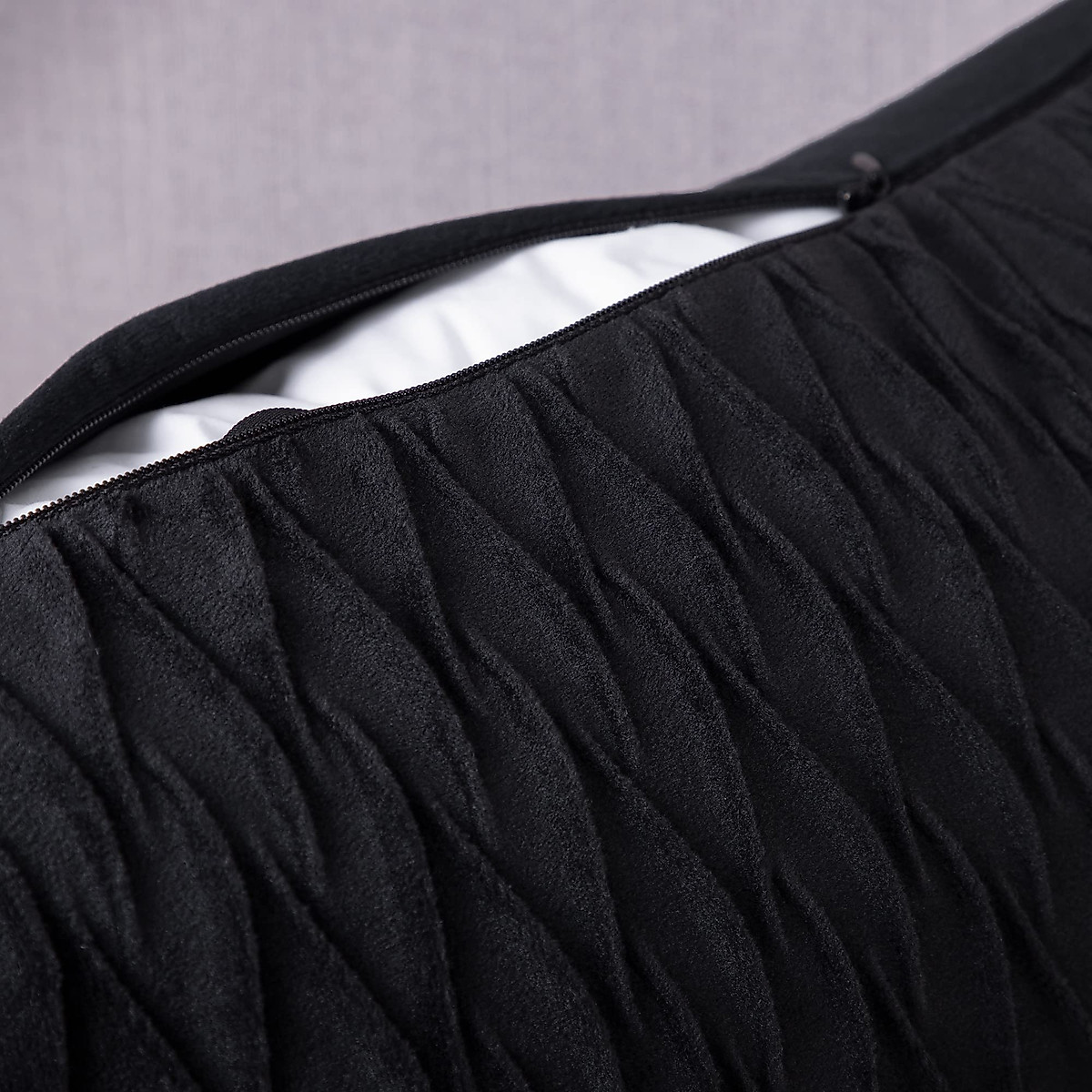 MADIZZ Set of 2 Super Soft Velvet Decorative Throw Pillow Covers 18x18 inch Black Square with Texture Luxury Style Cushion Case Pillow Shell for Sofa Bedroom