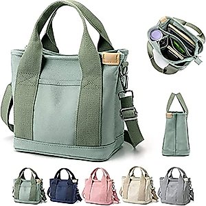 KRAEK Large Capacity Multi-Pocket Handbag Women's Canvas Tote Purses Crossbody Bag Vintage Tote Bags for School College(A-Green,Long Shoulder Straps)