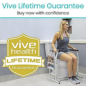 Vive Toilet Safety Rails for Elderly - Medical Bathroom Frame - Railing Helper for Handicap, Disabled, Seniors - Bariatric Assist Handrail Grab Bar - Adjustable Height, Padded Arms Fit Most Toilets