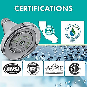 Niagara Conservation N3912CH Earth Luxe 3-Spray with 1.25 GPM 3.35-in. Wall Mount Adjustable Fixed Shower Head in Chrome, 1-Pack | Bathroom Shower Head Sprayer with Pressure Compensation