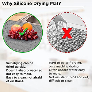SOSMAR Silicone Drying Mat, 24” x 16”, Dish Drying Mat, Trifold Large Dish Drainer Mat for Kitchen Counter, Heat Resistant Hot Pot Holder, Non-Slip Silicone Sink Mat, BPA Free, Dish Washer Safe, Gray