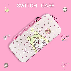 RHOTALL Case Compatible with Nintendo Switch & Switch OLED Carrying Case 2 in 1 Shoulder & Hand Strap, Protective Hard Portable Travel Carry Case Shell Pouch for Switch Accessories (Moon Pink)