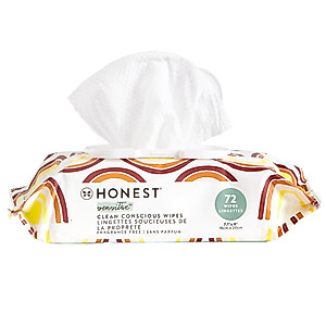 The Honest Company Clean Conscious Unscented Wipes | Over 99% Water, Compostable, Plant-Based, Baby Wipes | Hypoallergenic for Sensitive Skin, EWG Verified | Rainbow, 72 Count