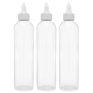 BRIGHTFROM Twist Top Applicator Bottles, 8 OZ Crystal Clear, Squeeze Empty Plastic Bottles, BPA-Free, PET, Refillable, Open/Close Nozzle - Multi Purpose (Pack of 3)