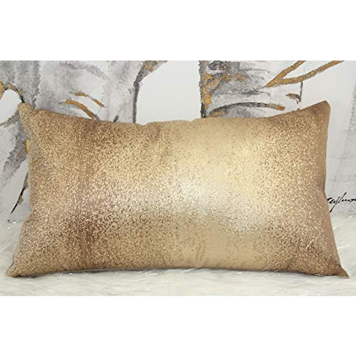 Gold Metallic Throw Pillow with Foil Leaf Design Case + Insert Gold Throw Pillow