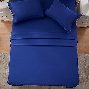 NexHome Full Size Sheet Set, Breathable & Cooling Sheets, Hotel Luxury Bed Sheet, Extra Soft, Deep Pockets 16", Easy Fit, Wrinkle Free, Comfy, Navy Blue Bed Sheets 4 Piece Set