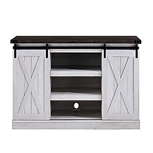 EDYO LIVING Farmhouse Sliding Barn Door TV Stand for TV up to 65 Inch Flat Screen Media Console Table Storage Cabinet Wood Entertainment Center Sturdy Ranch Rustic Style Gray Wash