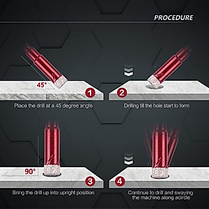 CSOOM Professional Grade Dry Diamond Drill Bit Set - 5 Pieces Shank Sizes of 1/4"*3, 5/16", 3/8", and 1/2" for Granite, Ceramic, Marble, Tile, Glass, and Hard Materials (Not for Wood)