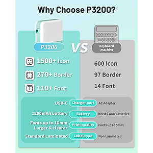 Vixic Bluetooth Label Maker, P3200 Portable Label Print, Multiple Templates Compatible Android iOS to Use Home Office Organization Type-C Rechargeable Label Maker, White-Green