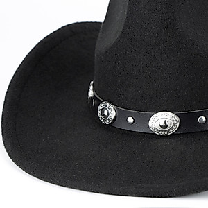 Utaly Womens Felt Western Cowboy Hats for Men Wide Brim Cowgirl Fedoras Hat with Belt Buckle