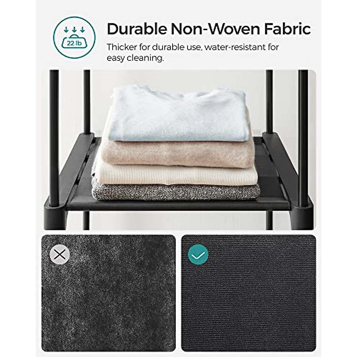 SONGMICS Portable Closet, Freestanding Closet Organizer, Clothes Rack with Shelves, Hanging Rods, Storage Organizer, for Cloakroom, Bedroom, 59.5 x 16.9 x 65.4 Inches, Black URYG036B02