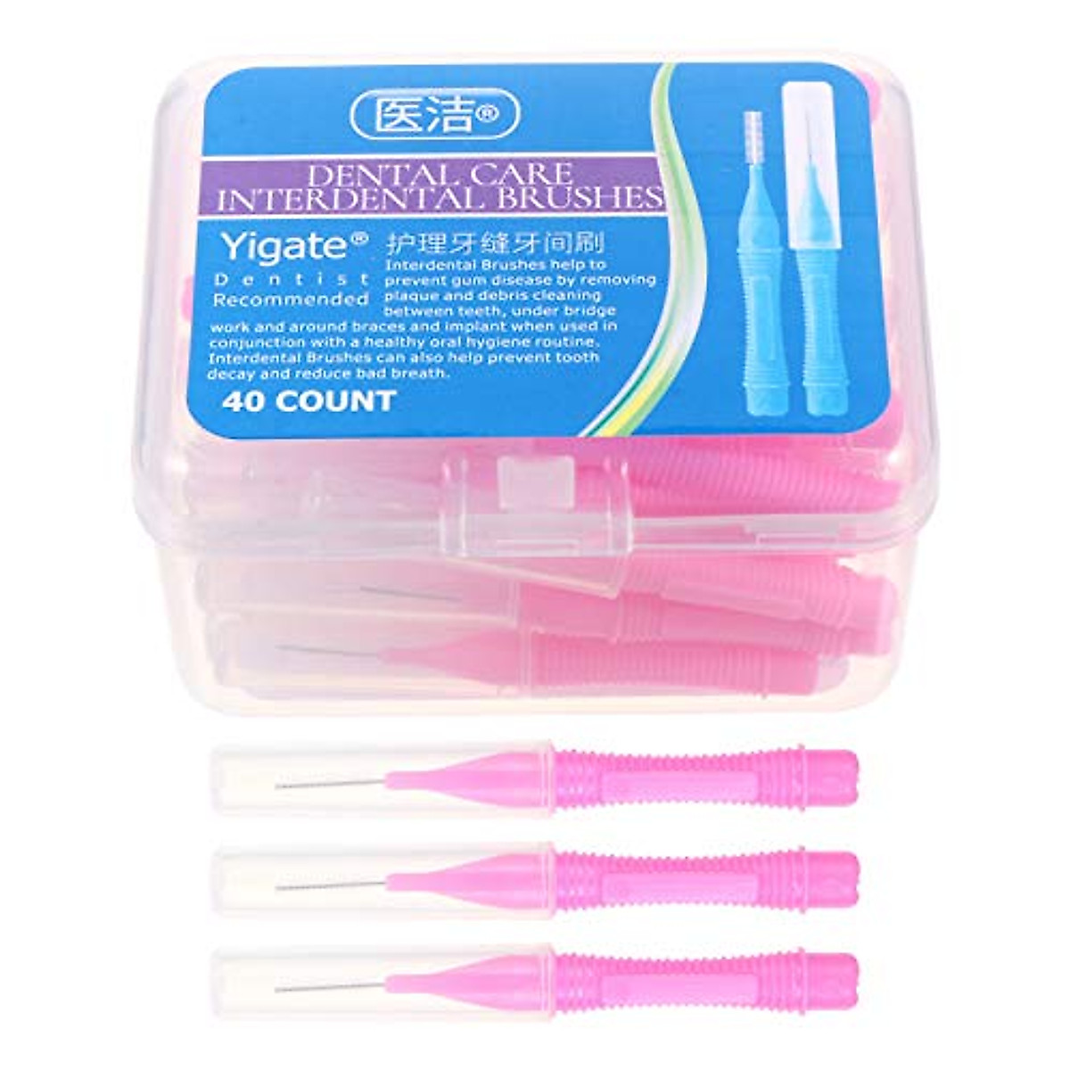 40pcs Interdental Picks Dental Brush Picks Dental Floss Interdental Cleaners 0.7mm Pink Floss Picks,Floss for Braces