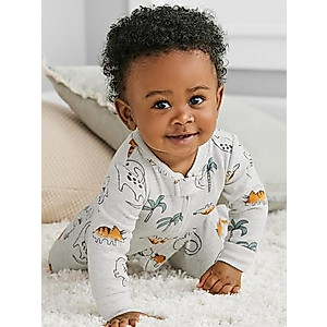 Simple Joys by Carter's Baby Boys' 2-Way Zip Thermal Footed Sleep and Play, Pack of 2, Dusty Blue Bear/Ivory Dinosaur, 3-6 Months