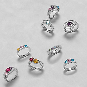 EVE'S ADDICTION Women's Sterling Silver Custom 4 Stone CZ Bypass Simulated Birthstone Mother's Ring, sizes 5 - Personalized Birthstone Ring for Mom - Mother and Child Ring for Her - Gifts for Mom