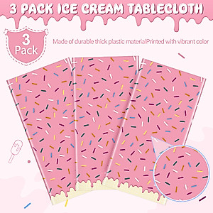 3Pcs Sprinkle Donut Tablecloth, Pink Ice Cream Table Cloth Disposable Plastic Rectangle Table Covers for Baby Girl Sweet One Birthday Donut Grow Up Donut Themed Party Decorations, 54 X 108 Inch