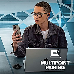 Skullcandy Mod Wireless Bluetooth Earbuds Headphones for iPhone and Android with Microphone / 34 Hour Battery/Charging Case/Best for Gym, and Gaming / IP55 Water and Dust Resistant - Grey/Blue