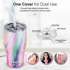ZONZHI 17oz(500ml) Insulated Tumbler with Lids and Straws & Free Cleaning Brush, Small Reusable Stainless Steel Iced Coffee Tumbler Travel Mug Wine Cup,Keep Drinks Cold 6 Hours,Hot 3 Hours - Rainbow
