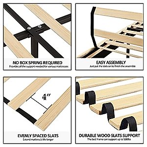 VECELO Queen Size Platform Bed Frame with Height Adjustable Upholstered Headboard, Modern Mattress Foundation,Strong Wood Slat Support, No Box Spring Needed, Easy Assembly