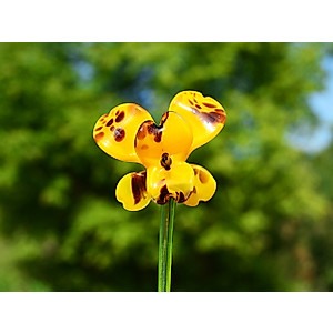 Yellow Glass Flower Figurine Blown Flower Sculpture Art Glass Flower Murano Long Stem Flower Garden Ornaments Decoration Collectible Glass