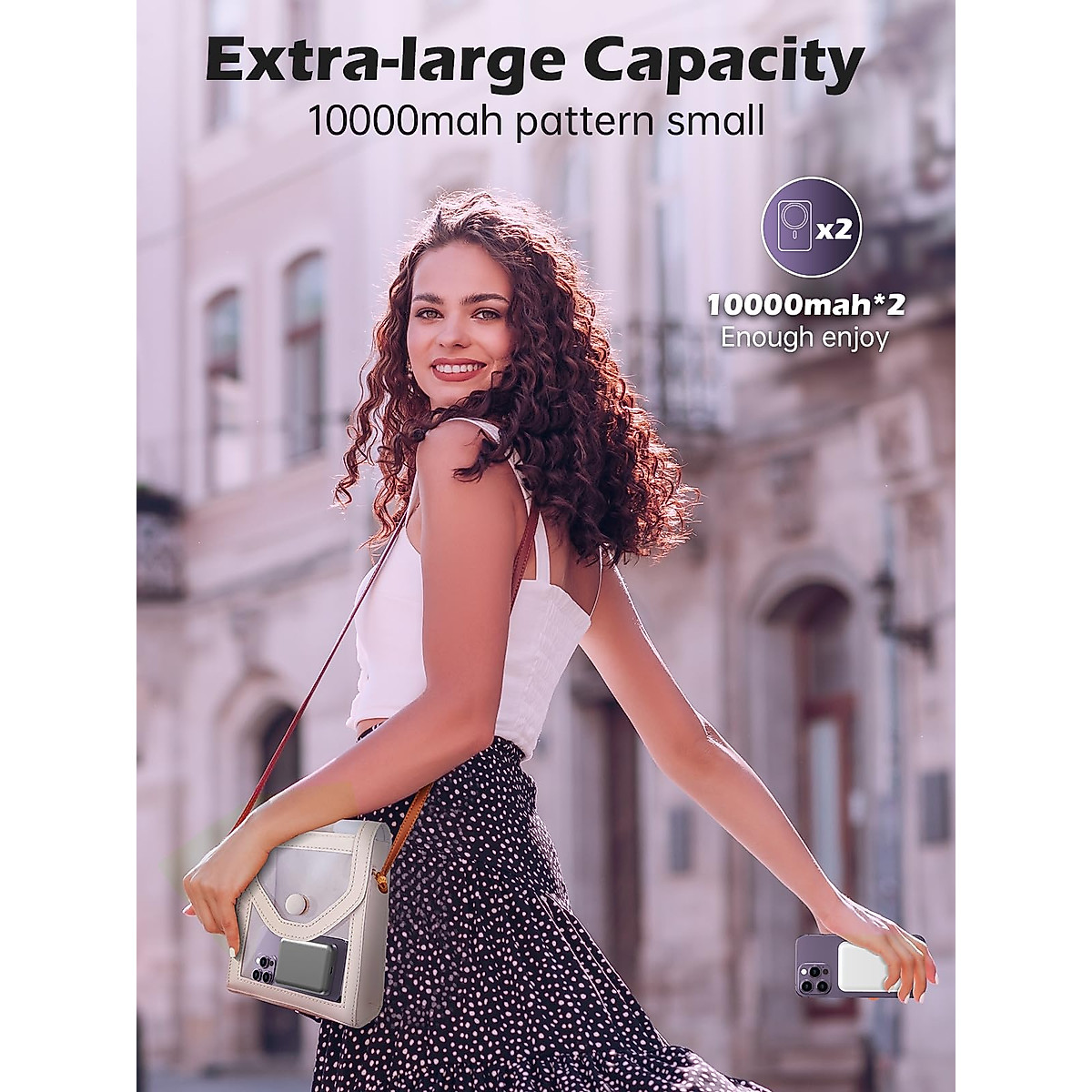 Magnetic Wireless Power Bank【2-Pack】, Mag-Safe Battery 10000mah with Locked Magnetic, Extra-large Capacity Wireless Portable Charger As Backup Magnetic Battery, Compatible with Iphone 14&13&12 Series