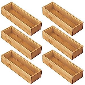 mDesign Wooden Bamboo Office Drawer Organizer Box Tray, Stackable Storage for Drawers, Cabinets, Shelves, Cubby, or Desktop, Hold Pens, Pencils, Supplies, Echo Collection, 6 Pack, Natural Wood Finish