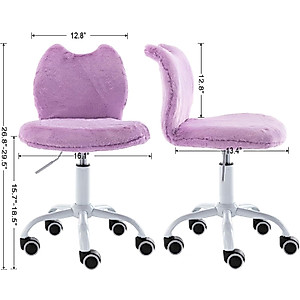 Modern Cute Cat Kids Desk Chair, Comfortable Fuzzy Small Desk Chair for Girls and Boys, Ergonomic Adjustable Swivel Computer Chair, Hello Kitty Vanity Chair Study Rolling Stools with Wheels, Purple