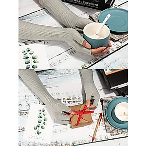 SATINIOR 4 Pairs Winter Long Fingerless Gloves Elbow Length Gloves Arm Warmer for Women (Black, Light Grey, Black White Stripe, Black Dark Grey Stripe, 11.8 Inch)