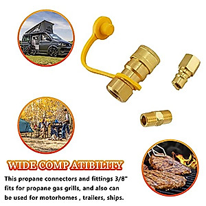 Unlorspy 3/8 Inch Natural Gas Brass Quick Connect Fittings, Solid Brass Propane Gas Connector Adapter with 3/8 Inch Male Pipe NPT Thread & 3/8 Inch Female NPT Thread