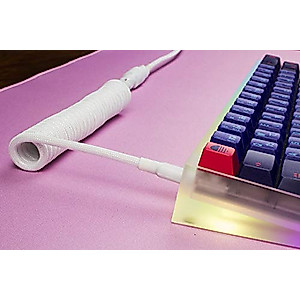 Tez Cables White Custom Coiled Cable Aviator for Mechanical Keyboards E-Series (5 ft, USB-C, GX-16, White)