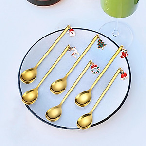 A · HOUSEWARE Coffee Spoons Gold Silverware Christmas 6 Pieces Small Stainless Steel Flatware Xmas Decorative Pendants Cute Drinking Stirrers for Festive and Daily Kitchen Utensils