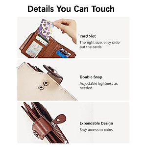 BOSTANTEN Women Leather Wallet Small RFID Blocking Bifold Zipper Pocket Wallet Card Case with ID Window Beige