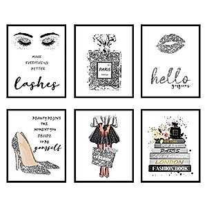 Saierimu Gorgeous Bathroom Decor Wall Art Prints Glam Glitter Tissue Bathroom Artwork for Wall Black and White Modern Bathroom Wall Art Fashion Women Wall Decor (Black, 8x10 in Unframed)