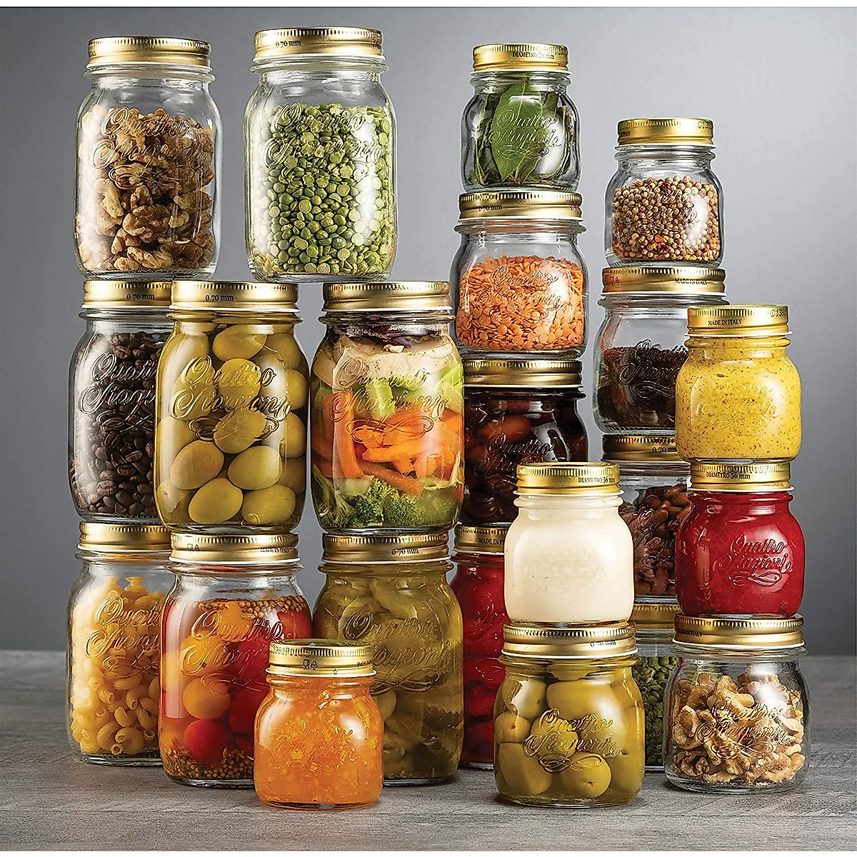 Bormioli Rocco Quattro Stagioni Set of 6 Clear Airtight Mason Jars, 17 Oz. Made from Food Safe Durable Glass, Made in Italy.