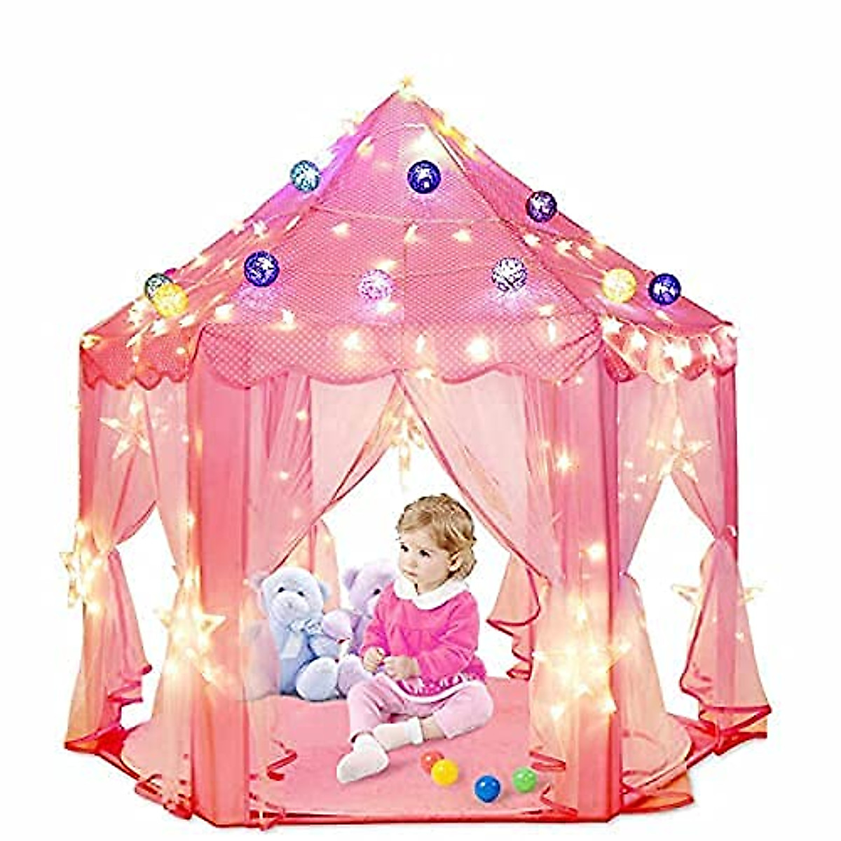 BIG BADA BOOM Princess Play Tent for Girls – Large 55” x 53”, Durable 230T Princess Castle with Replacement Poles + Bonus LED 20 Star String Light – Playhouses for Kids Indoor 3 Year Old Girl Toys