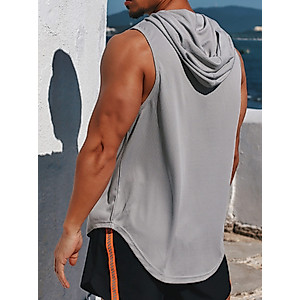 ROGUDUA Men's Hooded Tank Top Quick Dry Muscle Gym Shirts Workout Sleeveless Hoodie 3 Pack Black White Grey US Size L