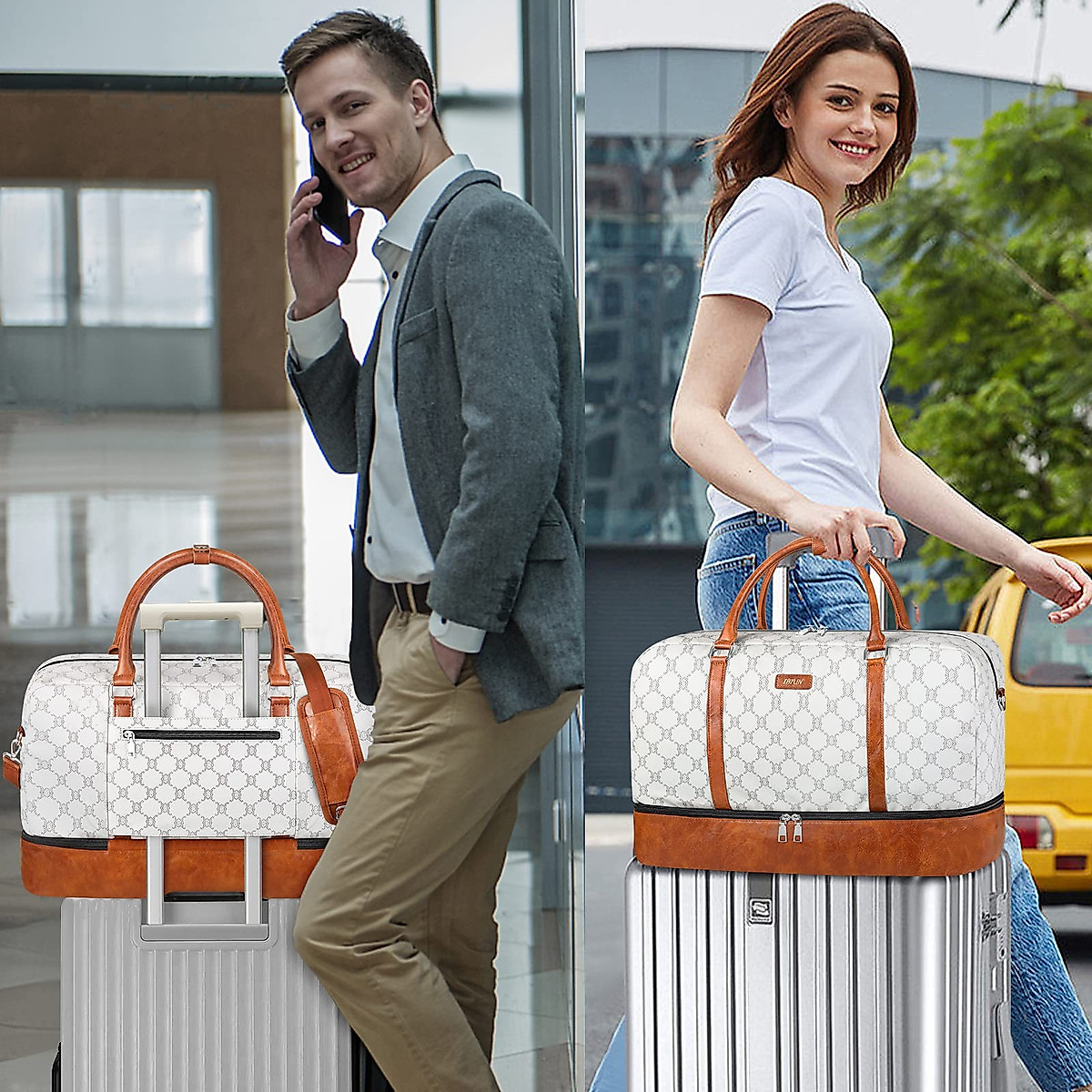 IBFUN Overnight Bags for Women, Large Travel Duffel garment Bag for Women with Shoes Compartment, Carry on Bag for Airplanes Men Leather Travel Business Essential Toiletry Gift 3Pcs