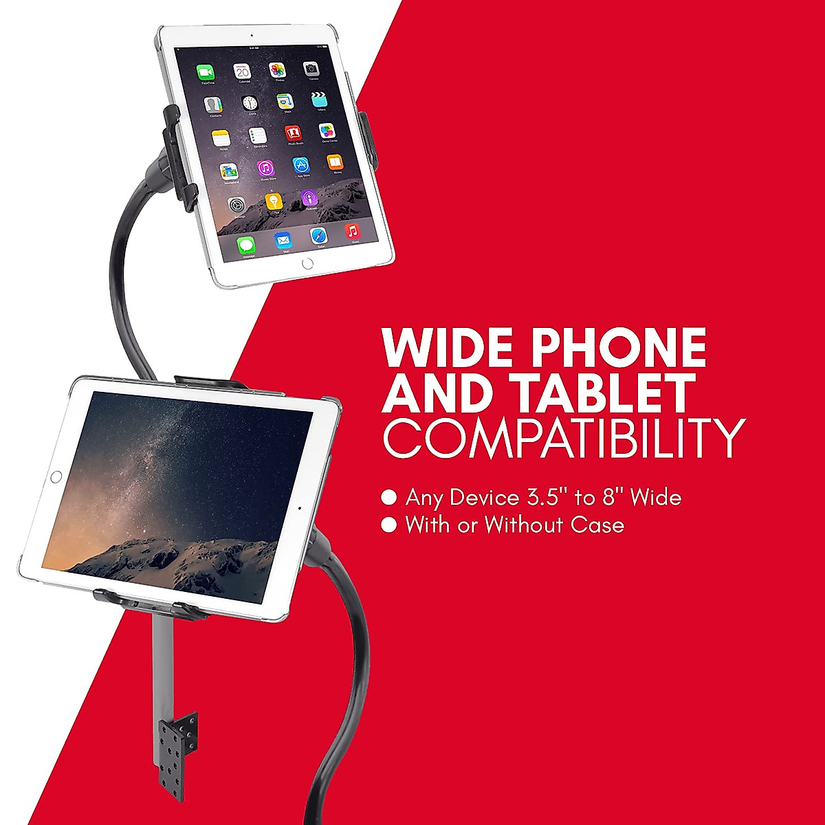 Macally Car Seat Rail Mount - Super Secure Tablet Mount for Car and Floor Mount Phone Holder - Adjustable Gooseneck iPad Mount for Truck and Any Vehicle - Works with All iPad, iPhone, Tablets