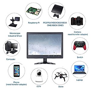 LONCEVON 10 inch Portable HDMI Monitor Mini VGA Monitor Screen for PC/Camera/TV/Raspberry PI/Gaming; 1024x600 Pixel Support 1920x1080P Resolution; with Dual Speakers and USB Port