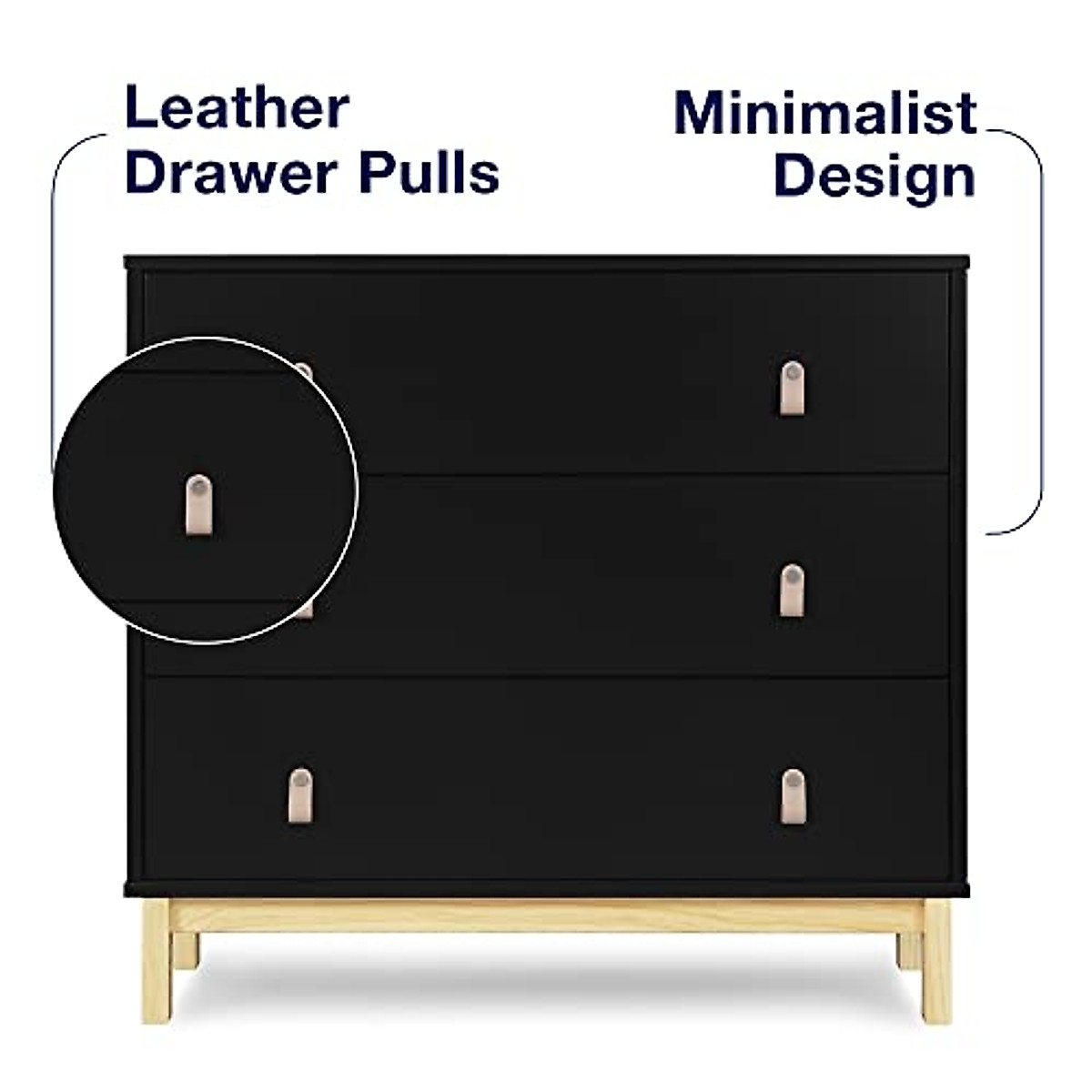 babyGap by Delta Children Legacy 3 Drawer Dresser with Leather Pulls - Greenguard Gold Certified, Ebony/Natural