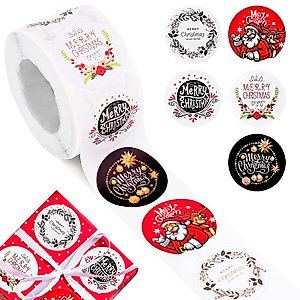 Merry Christmas Sticker Labels for Gifts - 500 Pcs Round Sticker Roll for Kids Christmas Stickers for Crafts - 1.5 Inch Gift Box Stickers Christmas Gift Tag Stickers - 5 Patterns Christmas - ERRINGEN
