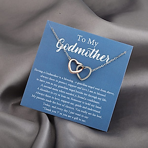 LQRI Godmother Necklace To My Godmother Gift Christian Jewelry Two Connected Heart Necklace Gift from Goddaughter Godson (godmother necklace)
