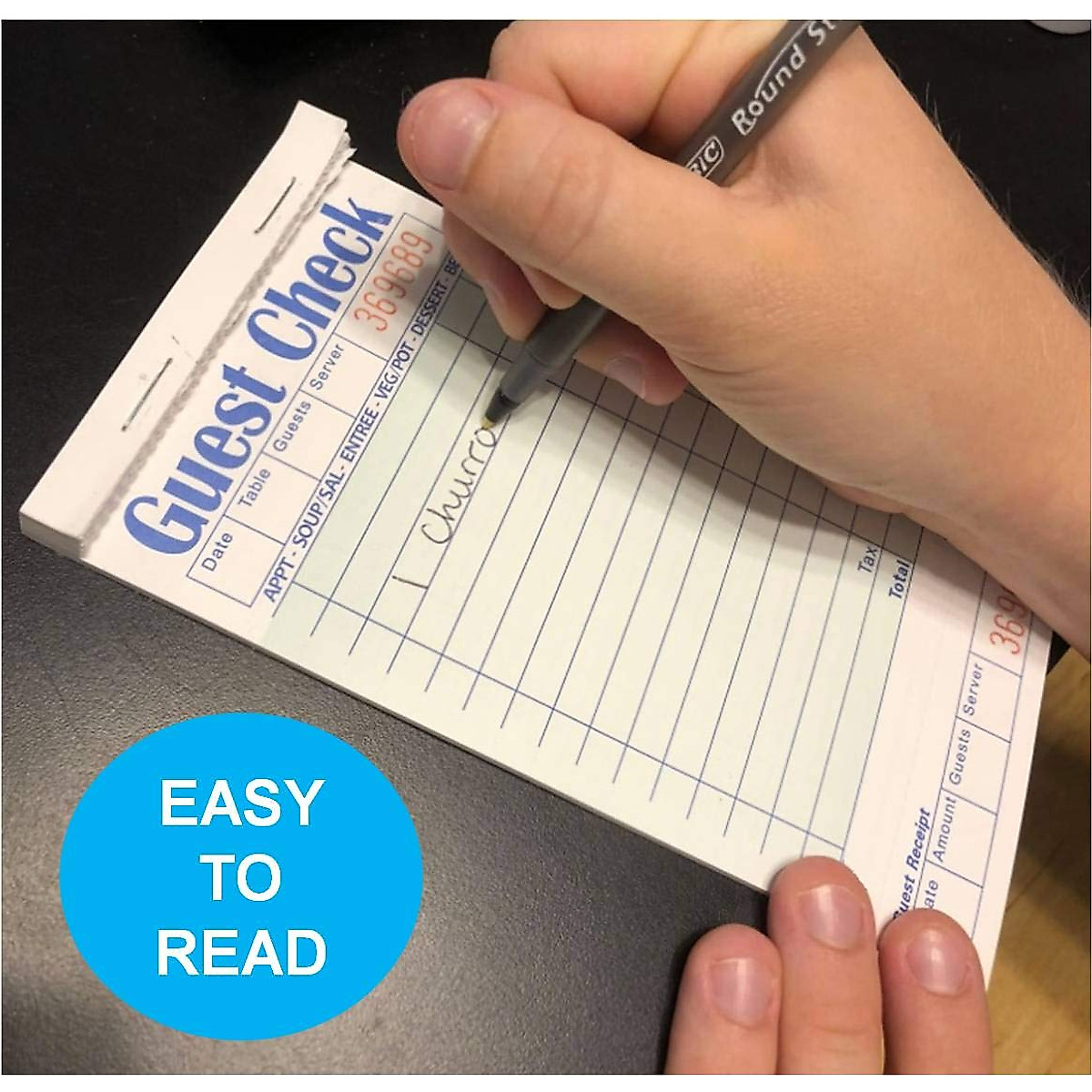 [10 Pads, 50 Sheets/Pad] Single Part Guest Checks Notebook/Notepad for Food Kitchen Orders | Fits Staff Server Apron | Green and White Guest Receipt Book | For Business Bar Cafe Restaurant Waitress