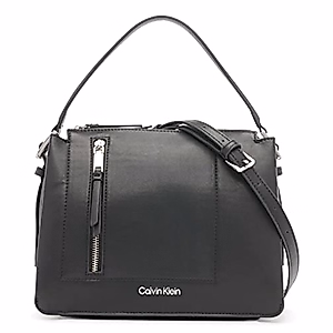 Calvin Klein Hazel Top Zip Organizational Crossbody, Black/Silver