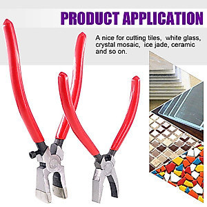 Swpeet 2Pcs Heavy Duty Breaker Grozer Pliers and Glass Running Pliers Kit with Rubber Tips, Glass Pliers with Flat Jaws & Curve Jaw Perfect for Stained Glass